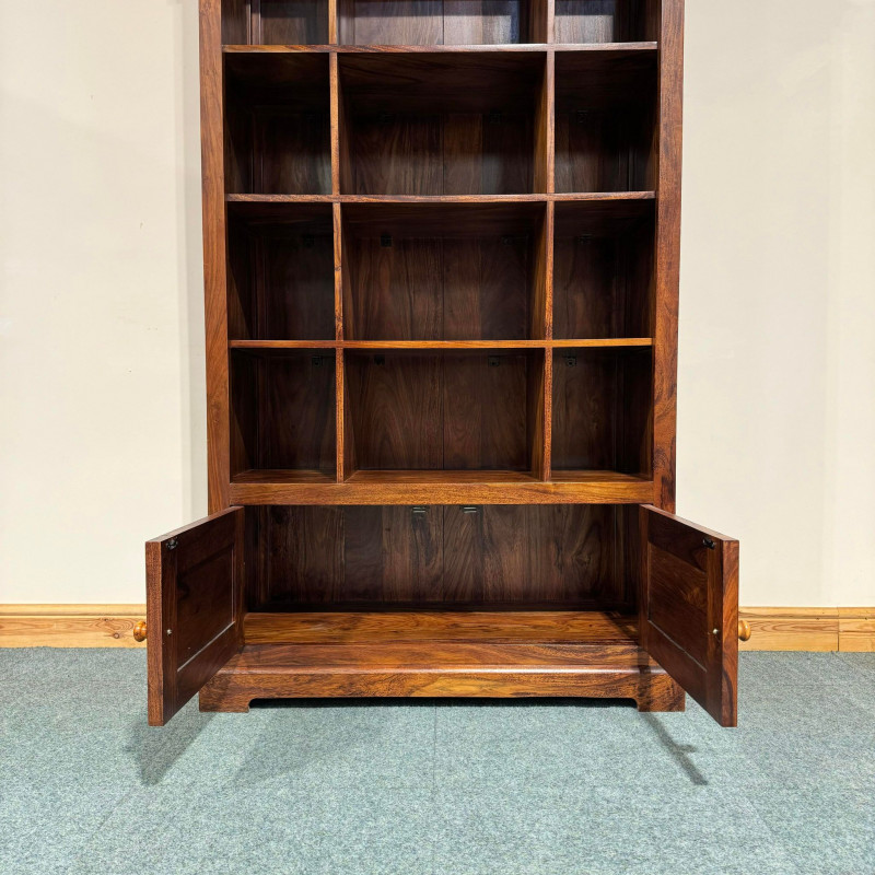 Large, Solid Sheesham Wood, Multi Fixed Shelf, 2 Door Bookcase. (BC206 ...