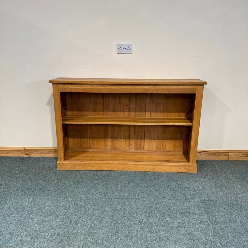 Low, Wide, Solid Oak Bookcase. (BC214) - The Restored Furniture Place