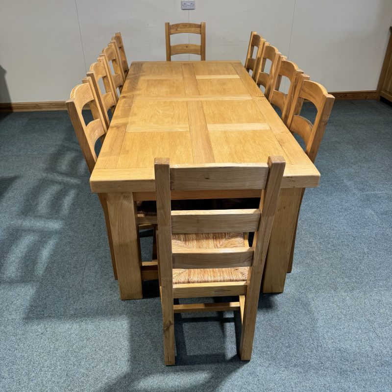 Extra Large, Oak, 2 Leaf Extending Table and 12 Chairs. (TC351) - The Restored Furniture Place